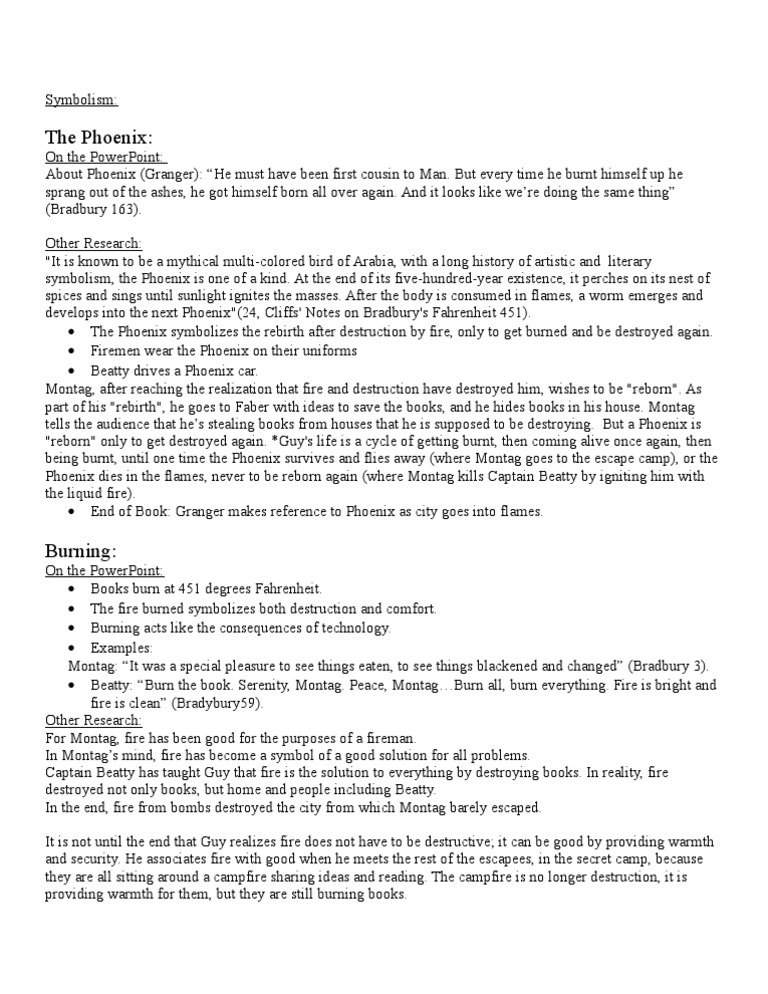 Phoenix Symbolism in Fahrenheit 451 | PDF | Philosophy | History