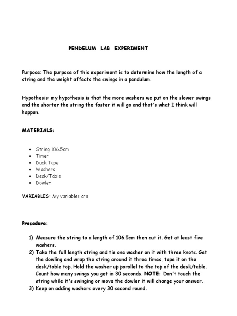 Science Pendelum Lab | PDF