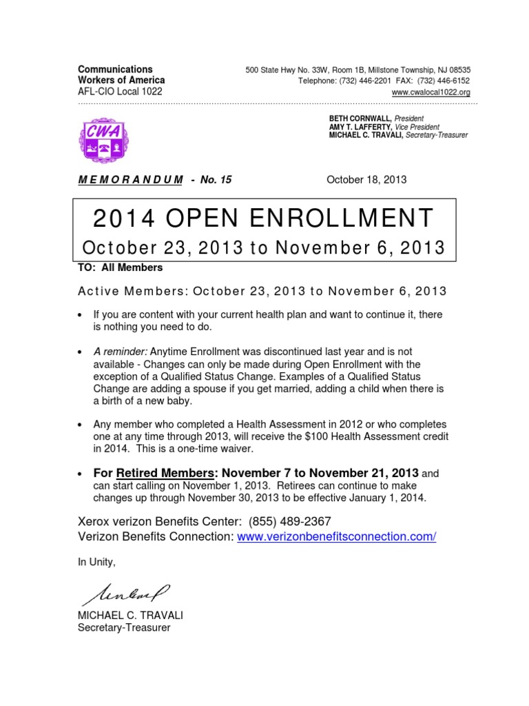 2014 Verizon Benefits Enrollment Memo | PDF | Health Insurance ...