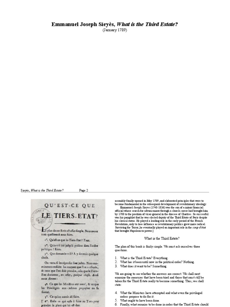 Emmanuel Joseph Sieyès, What Is The Third Estate?: (January 1789 ...