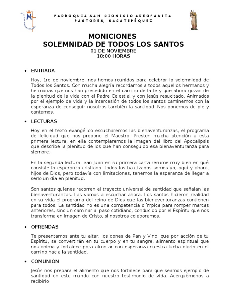 Moniciones Santos y Difuntos | eucaristía | La resurrección de Jesús