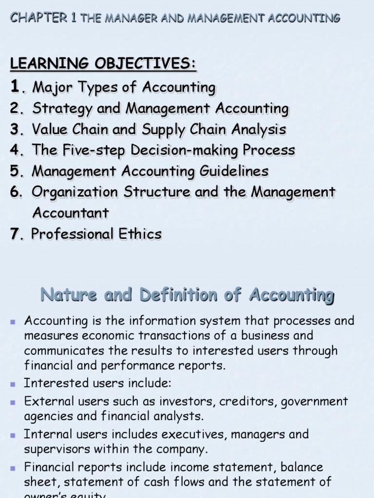 Chapter 1 The Manager and Management Accounting | PDF | Supply Chain ...