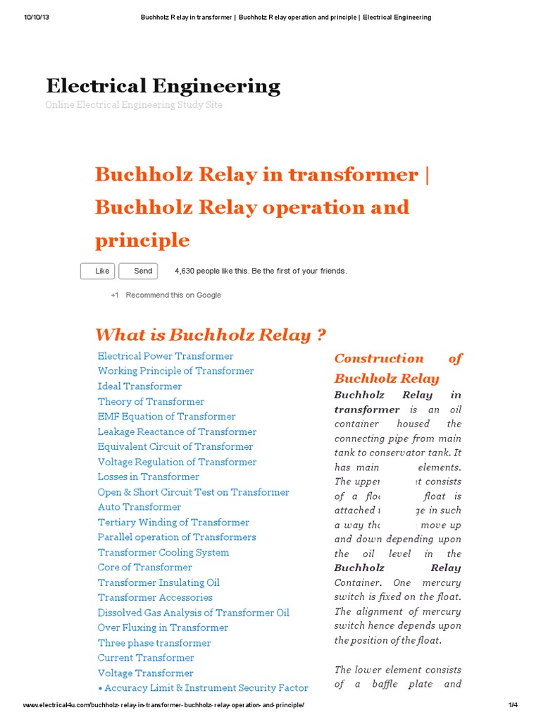 Buchholz Relay in Transformer - Buchholz Relay Operation and Principle ...