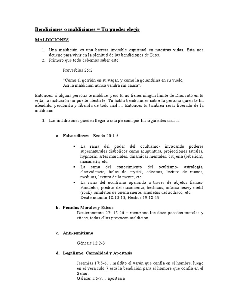 Bendiciones O Maldiciones Pdf Pecado Cristo Título