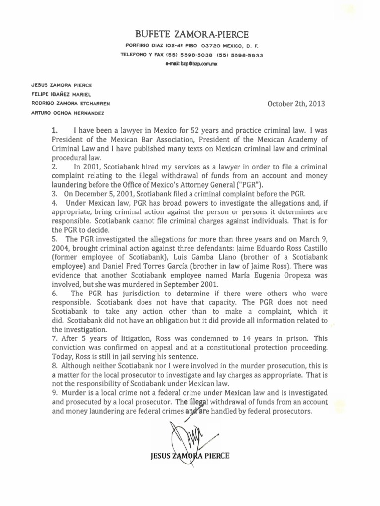 Letter From Scotiabank's Lawyer in Mexico City | PDF | Prosecutor | Mexico