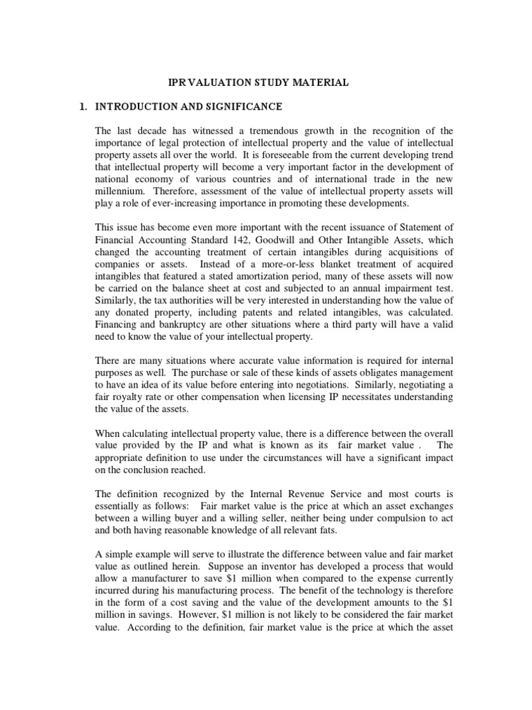 Ipr Valuation Study Material 1. Introduction and Significance | PDF | Valuation (Finance ...