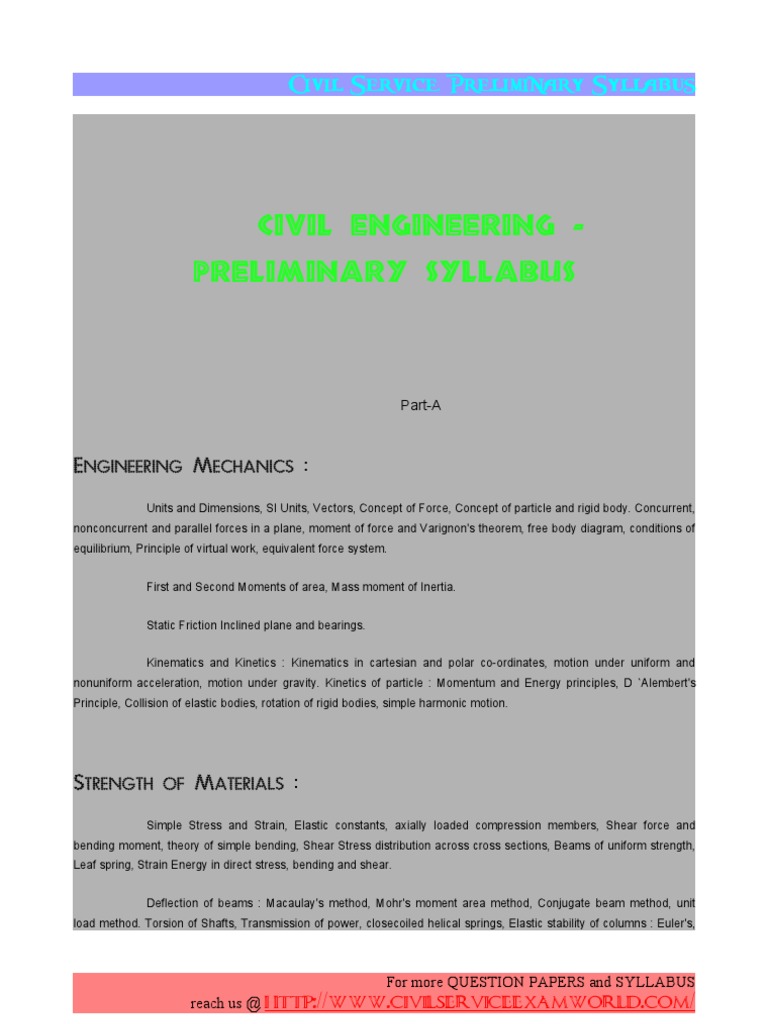 Civil engineering Preliminary syllabus | Stress (Mechanics) | Fluid ...