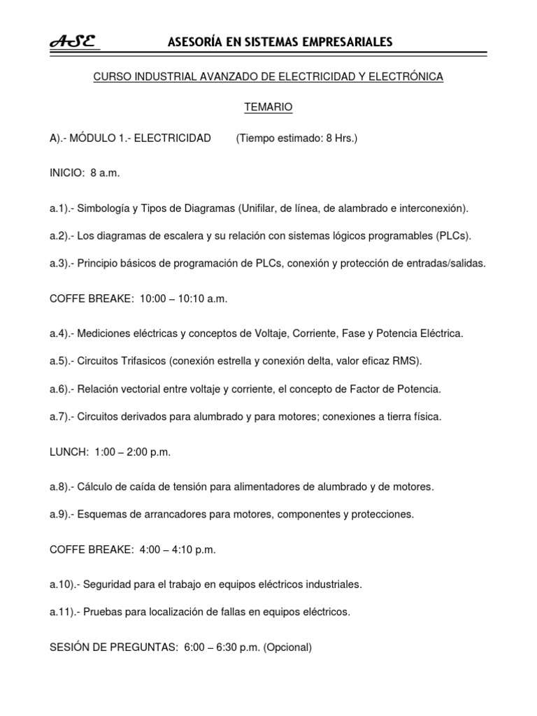 Curso Avanzado de Electricidad y Electrónica - Temario | PDF