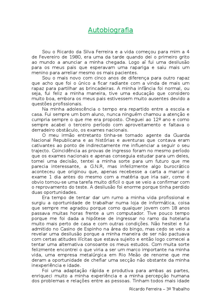 Exemplos De Autobiografia Profissional Currículo De Pedagogia Pronto: