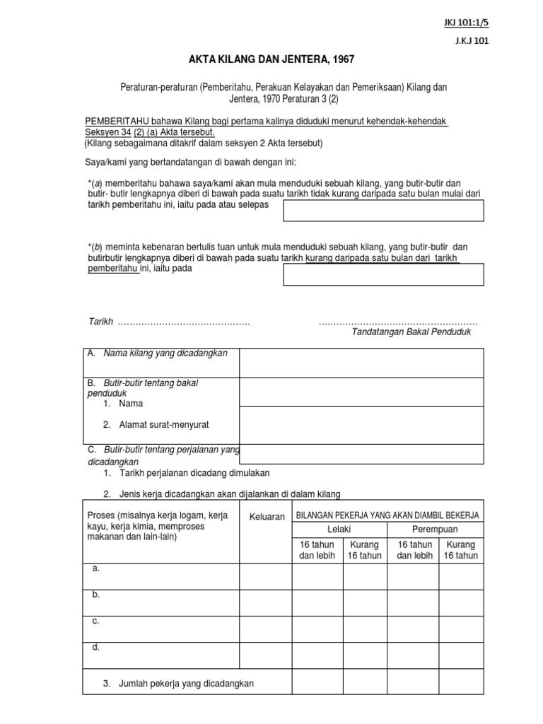 Pemberitahuan Pembukaan Kilang JKJ 101 | PDF | Hukum