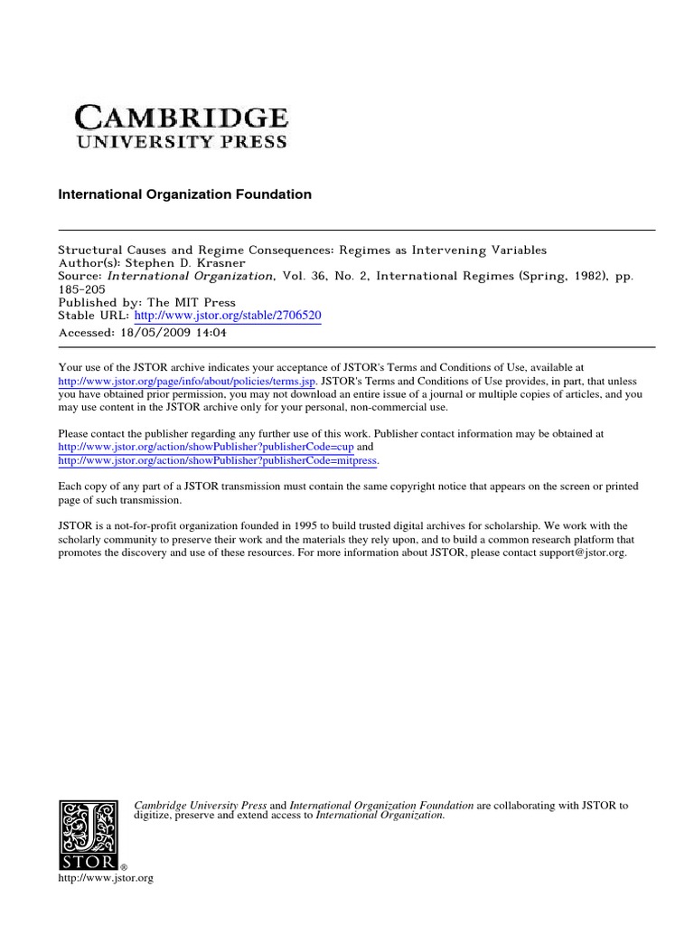 International Regimes 1 - Stephen Krasner | PDF