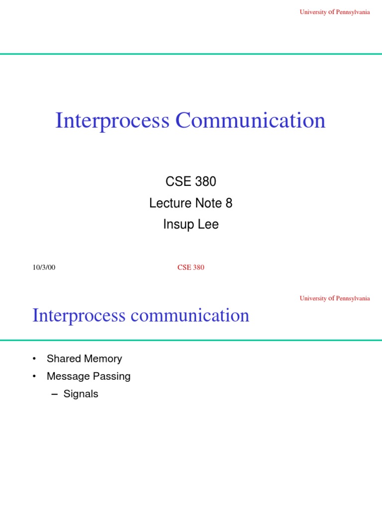 Interprocess Communication: CSE 380 Lecture Note 8 Insup Lee | PDF | Integer (Computer Science ...