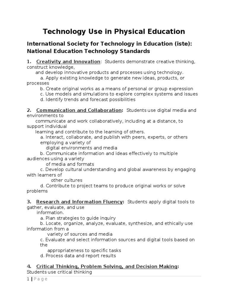 Technology Use in Physical Education | PDF | Critical Thinking ...