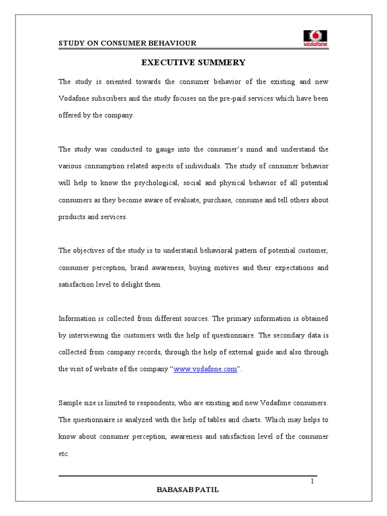 Vodafone Consumer Behavior Study | PDF | Consumer Behaviour | Sampling ...
