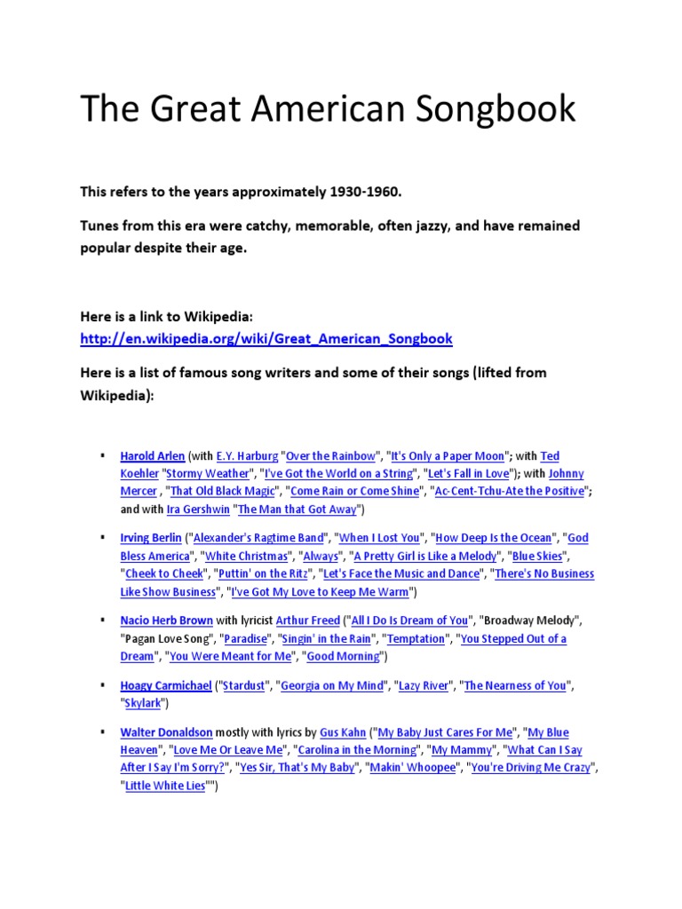 Great American Songbook Overview | PDF | American Musicians | Songs
