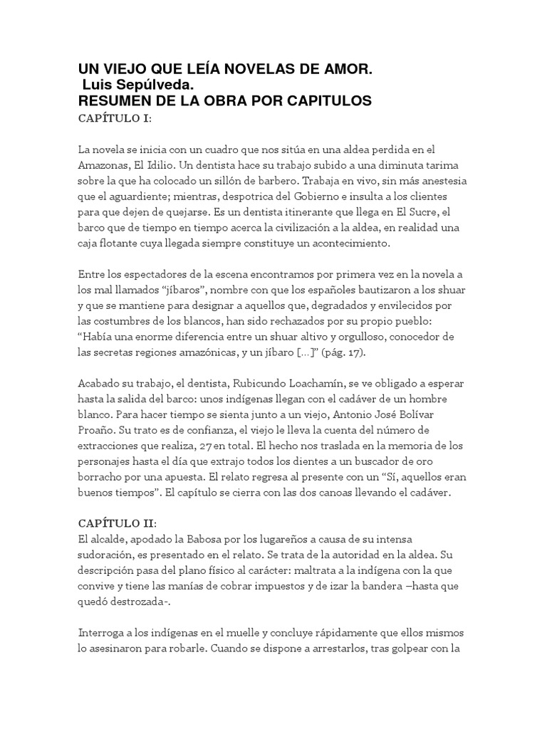 Un Viejo Que Leía Novelas de Amor Resumen Por Capitulos | PDF | Hormiga ...