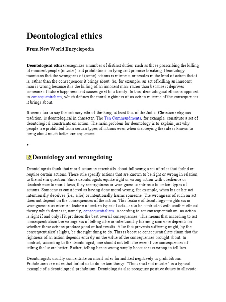 Deontological Ethics | PDF | Utilitarianism | Morality