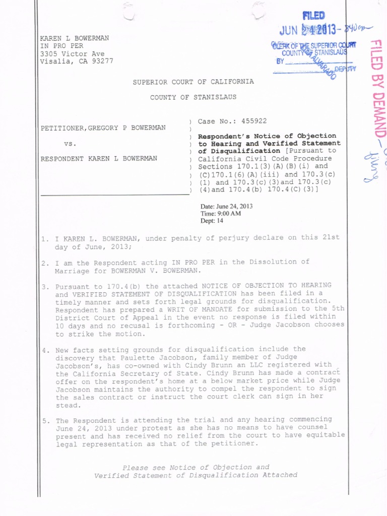 Judge Jack Jacobson 3rd Disqualification For Cause Stanislaus Superior ...