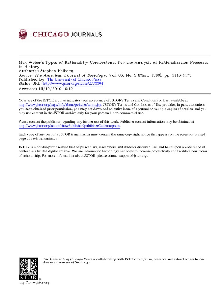 Kalberg - Weber Types of Rationalism | PDF | Max Weber | Rationality