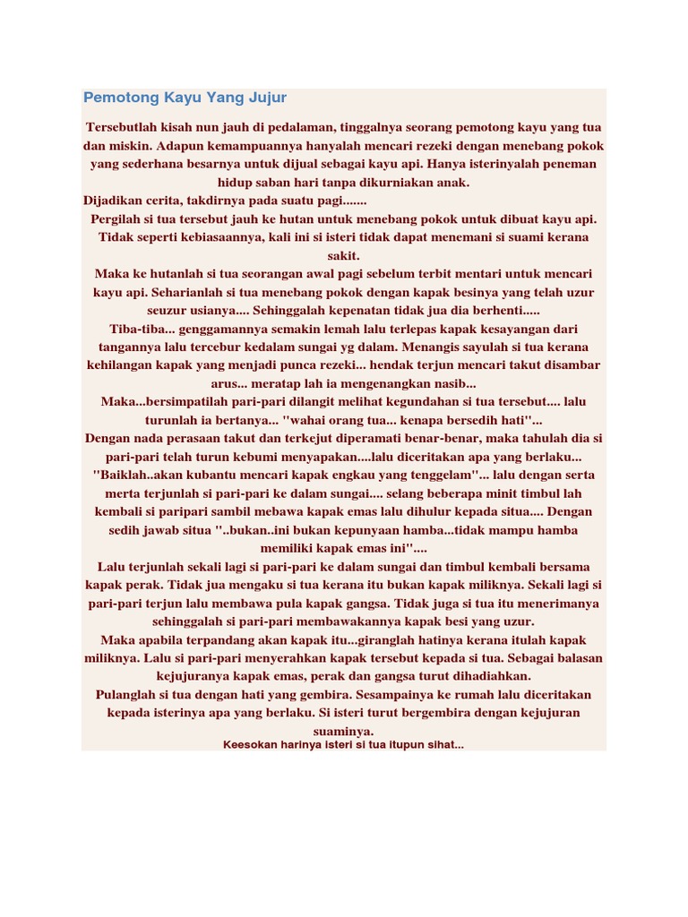 Pemotong Kayu Yang Jujur | PDF