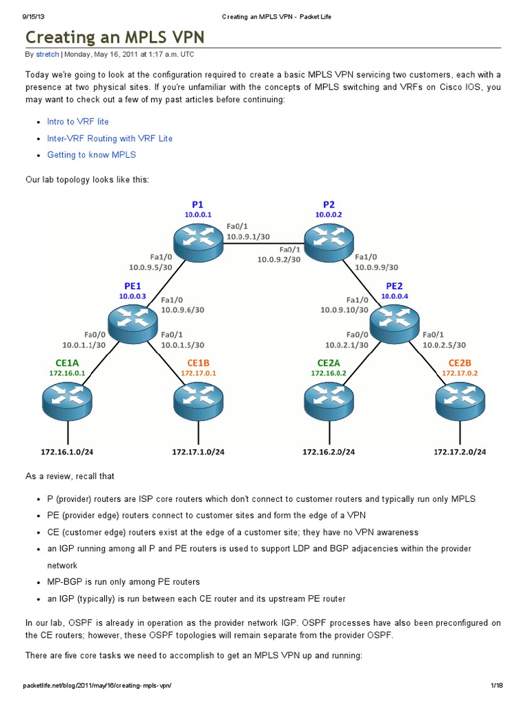 Creating An MPLS VPN - Packet Life | PDF | Multiprotocol Label Switching | Networking
