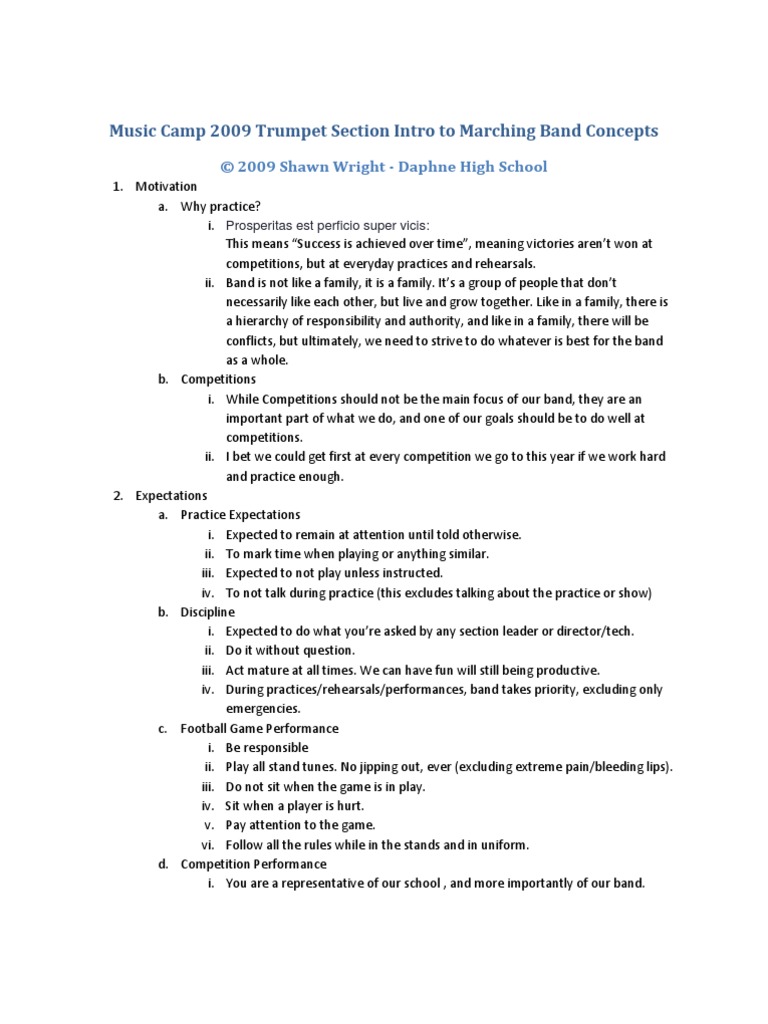 Marching Band Essential Concepts | PDF | Mouth | Breathing