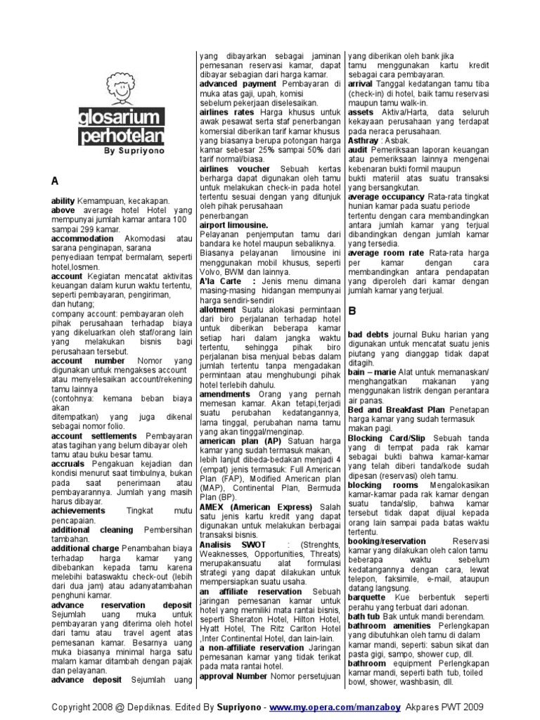 Istilah Istilah Perhotelan | PDF