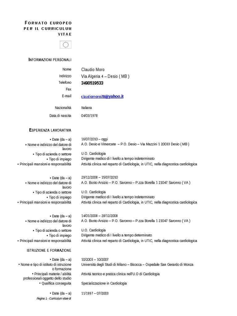 Curriculum Vitae Dr. Claudio Moro