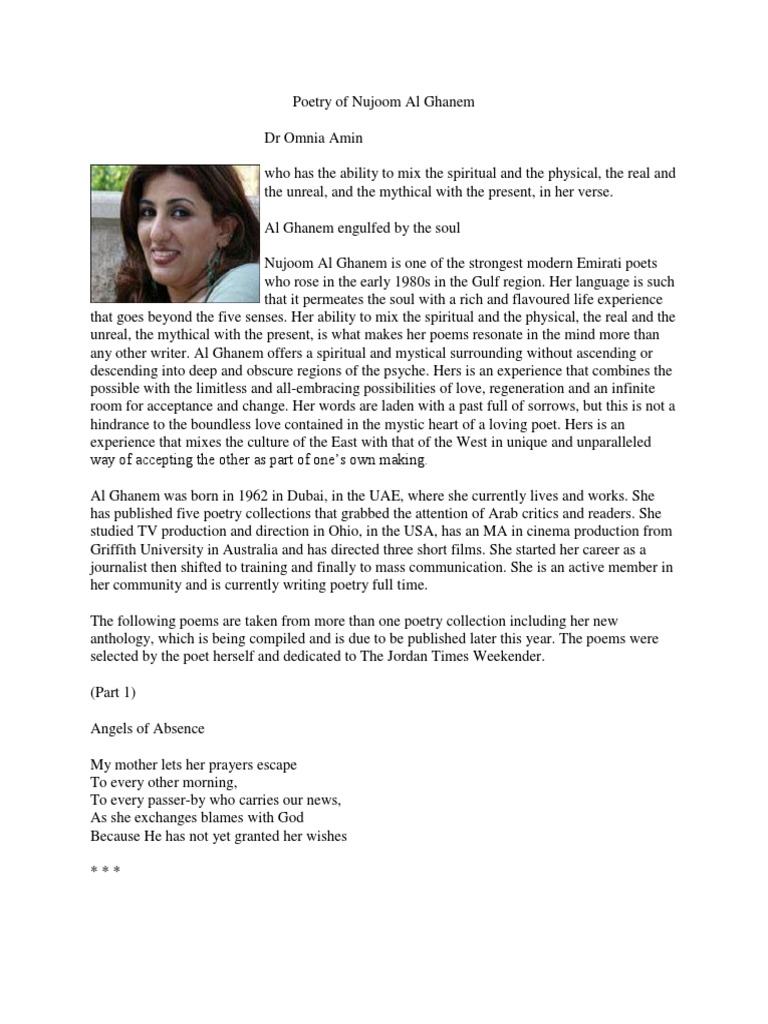 Nujoom Al Ghanem: Emirati Poetry Insights | PDF | United Arab Emirates ...