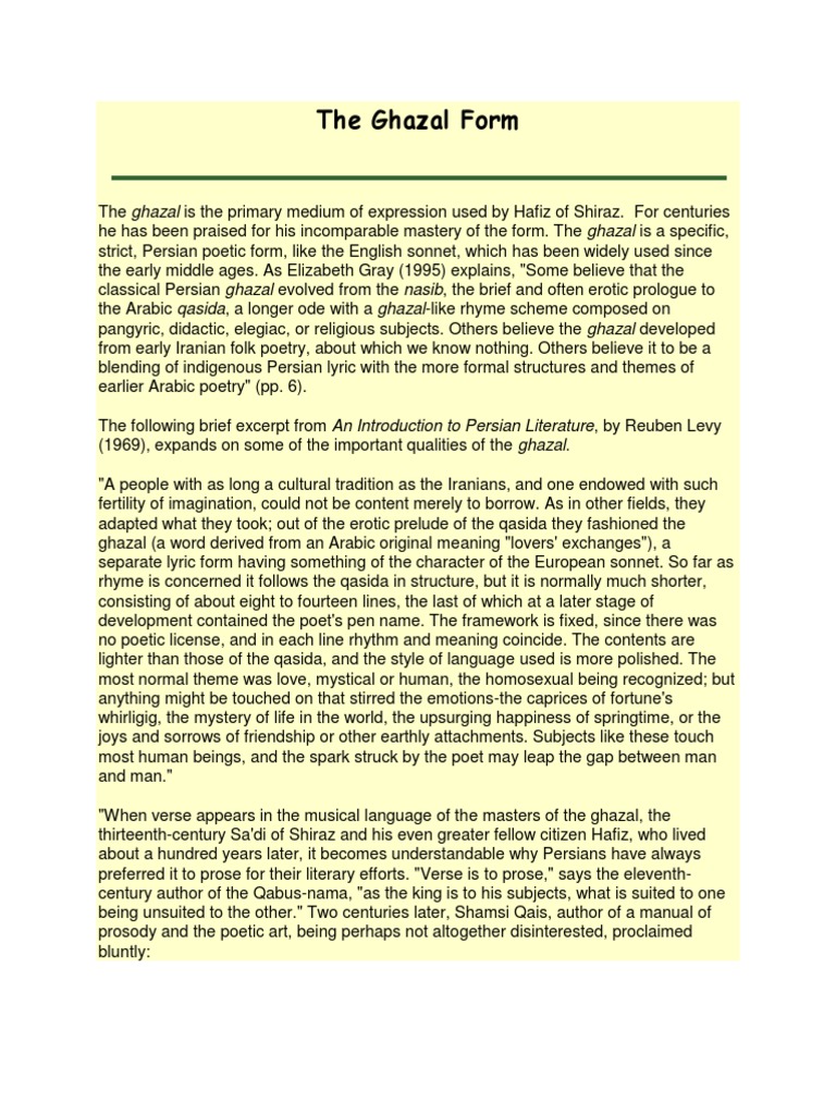 The Ghazal Form | PDF | Poetry | Poetics
