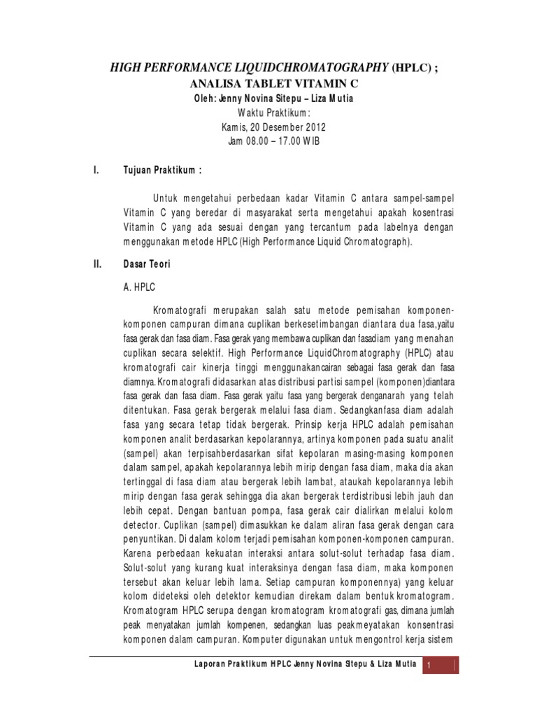 Laporan Praktikum HPLC Analisis Vitamin C | PDF