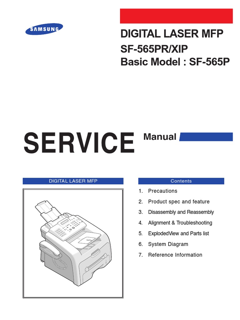 Samsung Digital Laser MFP SF-565PR SF-565P Parts and Service Manual ...