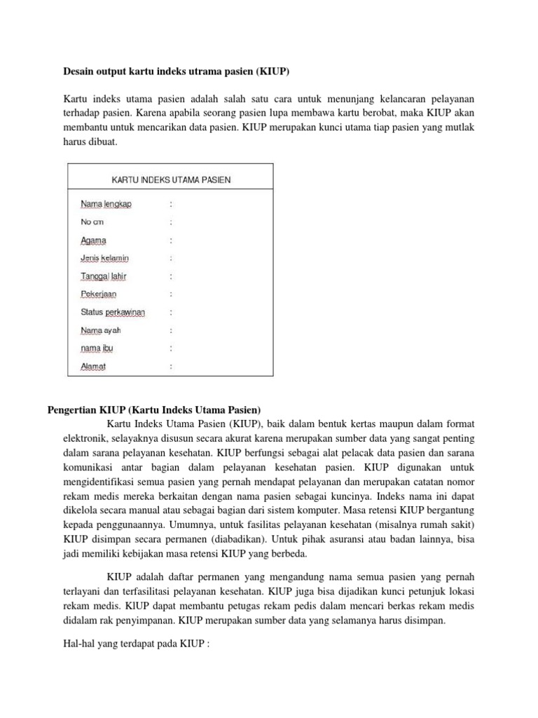 Desain Output Kartu Indeks Utrama Pasien | PDF