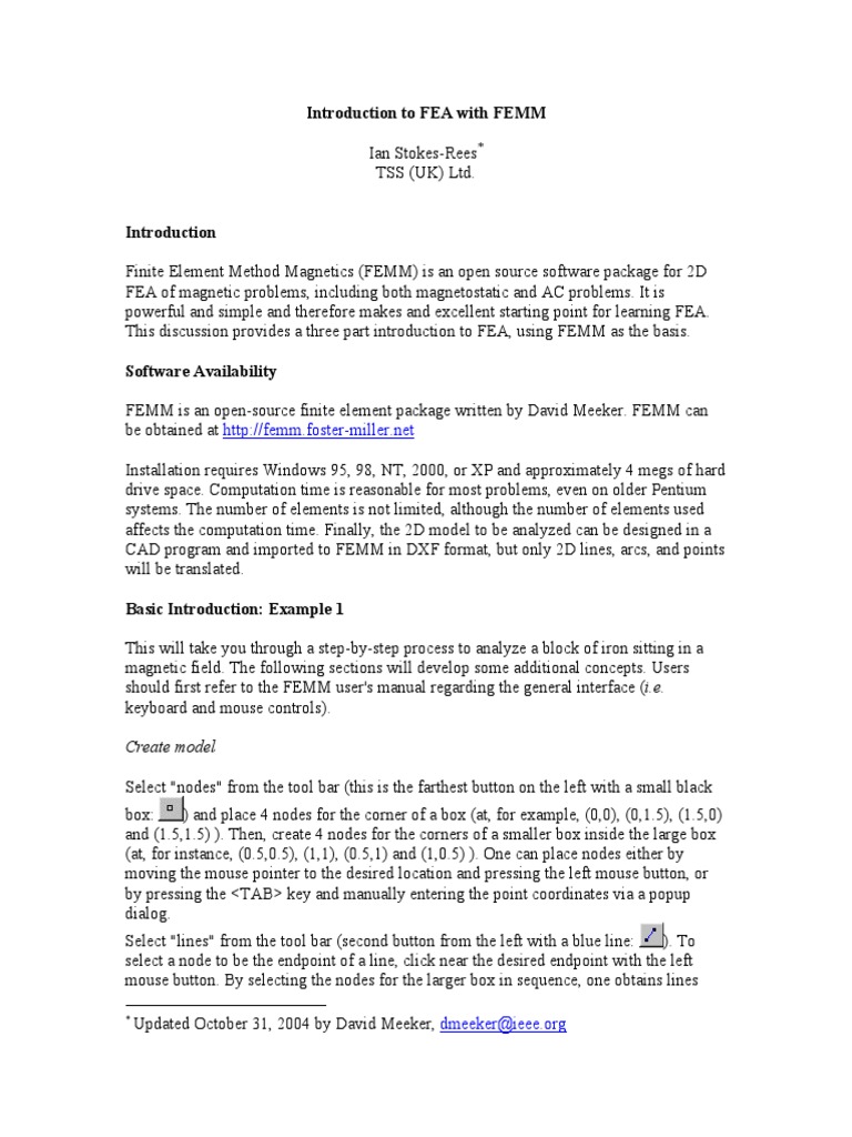 Introduction To FEA With FEMM: Create Model | PDF