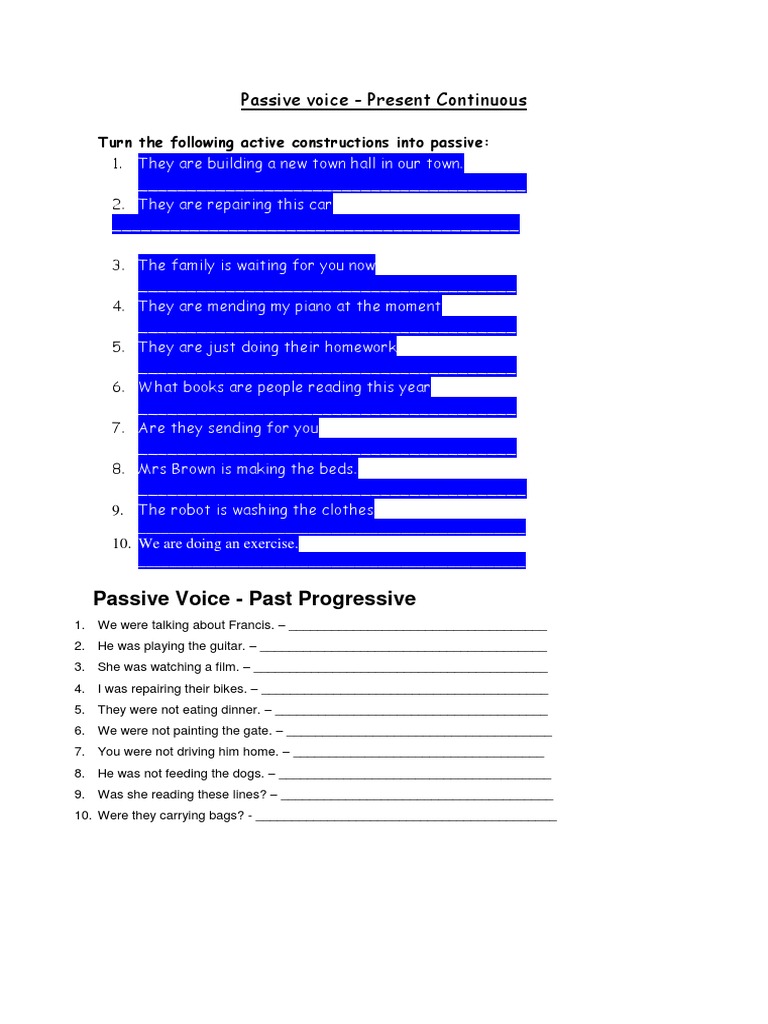Passive Voice - Present Continuous: Turn The Following Active ...