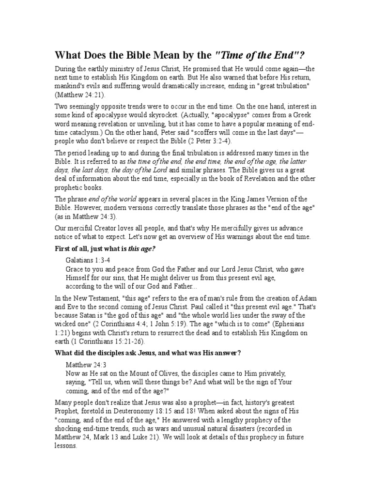 Understanding the Bible's End Time Prophecies | PDF | End Time | Bible ...