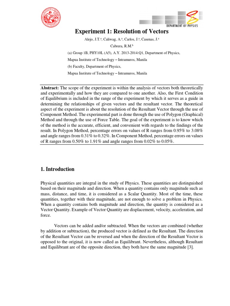 Vector Resolution Experiment Methods | PDF | Force | Euclidean Vector