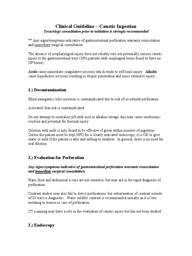 Caustic Ingestion Guideline | PDF | Endoscopy | Esophagus