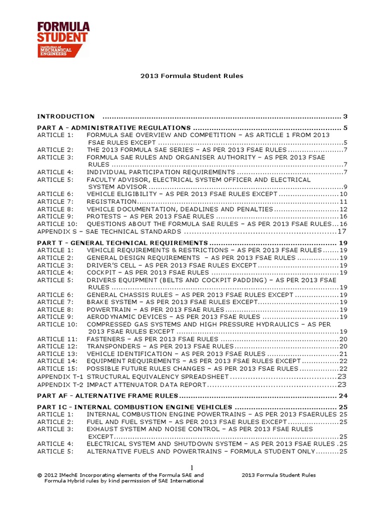 Formula Student Rules 2013 PDF | PDF