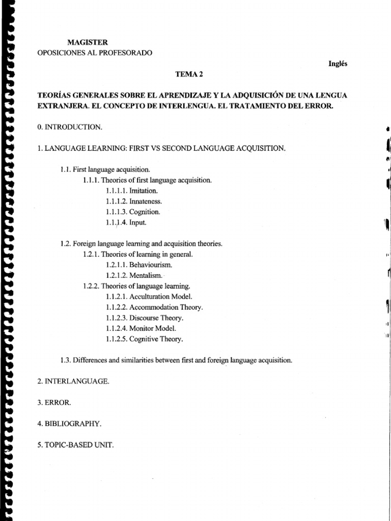 Tema 2 Oposiciones Sec Und Aria Ingles Magister | PDF