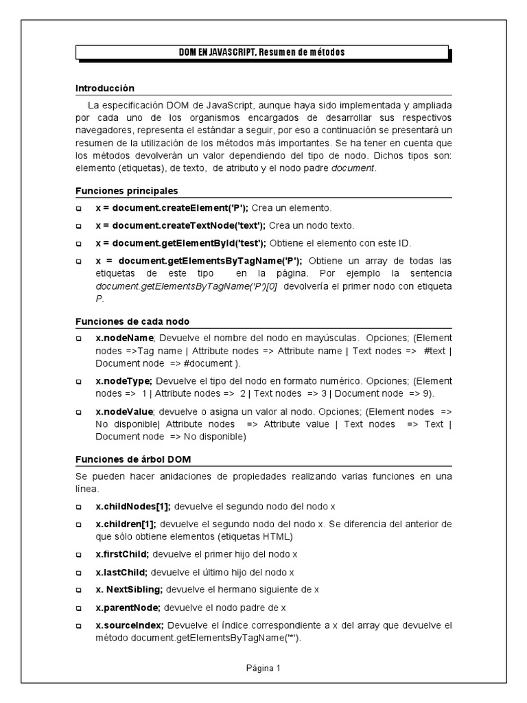 Métodos DOM | PDF | Modelo de objeto de documento | Script Java