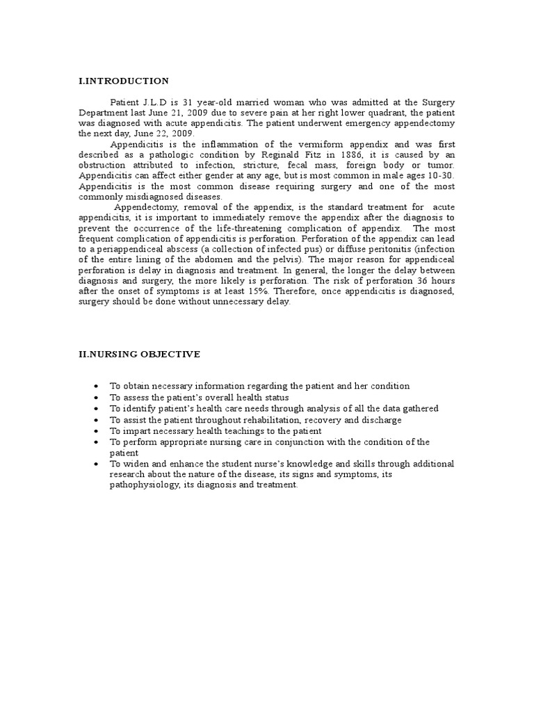 Appendectomy/ Appendicitis Case Study | PDF | Abdomen | Health Sciences