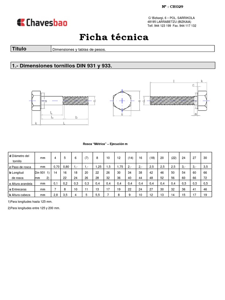 Tabla de Pesos de Pernos Normalizados | PDF | Metalurgia | Equipo