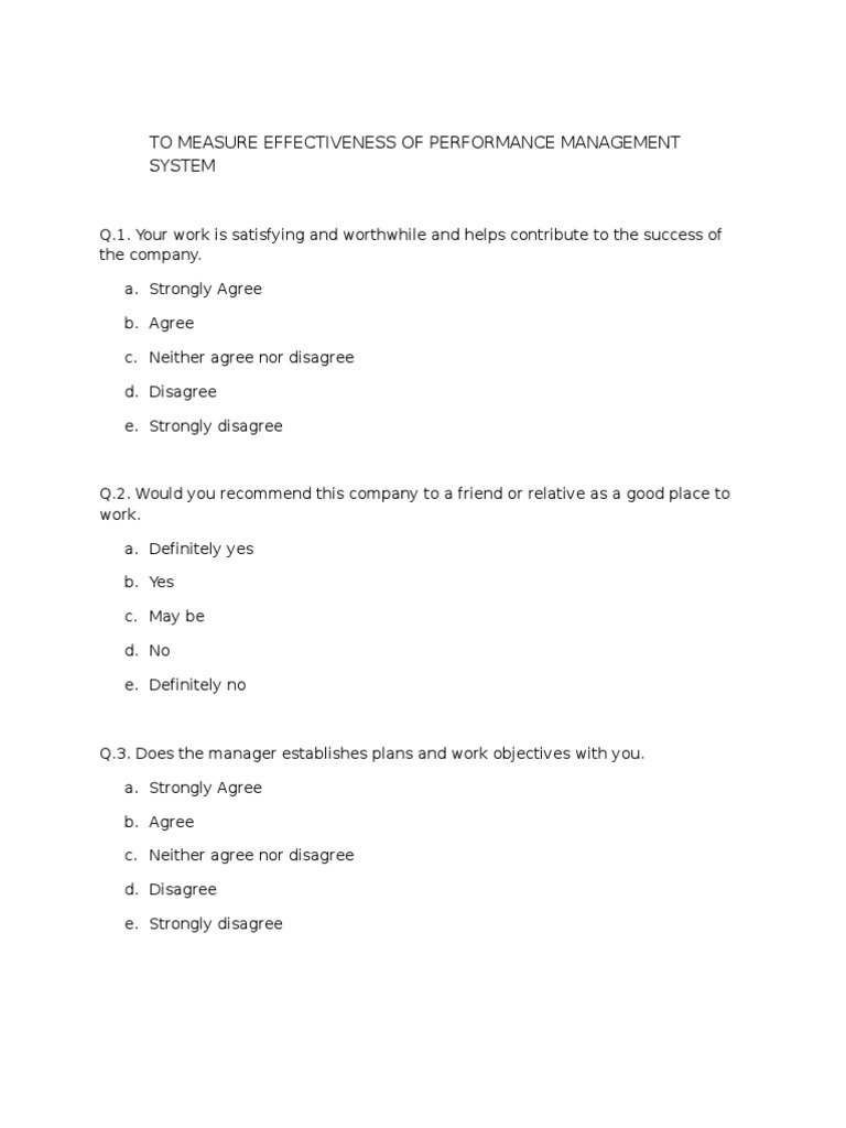 PMS Questionnaire | PDF | Performance Management | Performance Appraisal