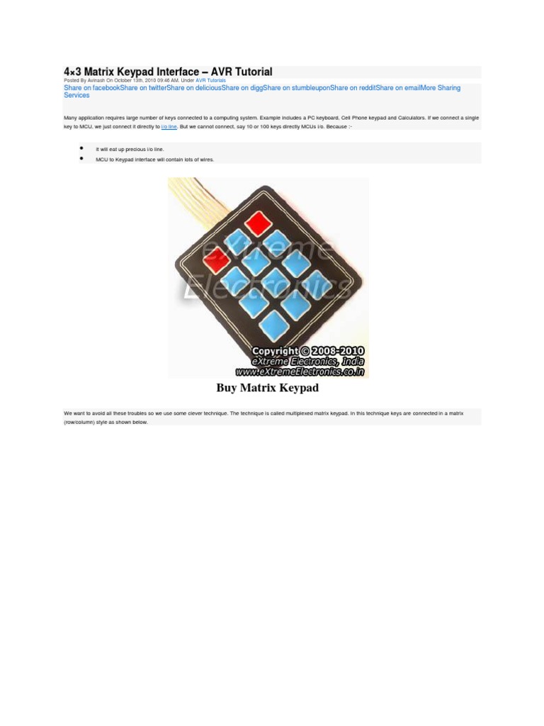 4x3 Matrix Keypad Pdf Microcontroller Inputoutput 