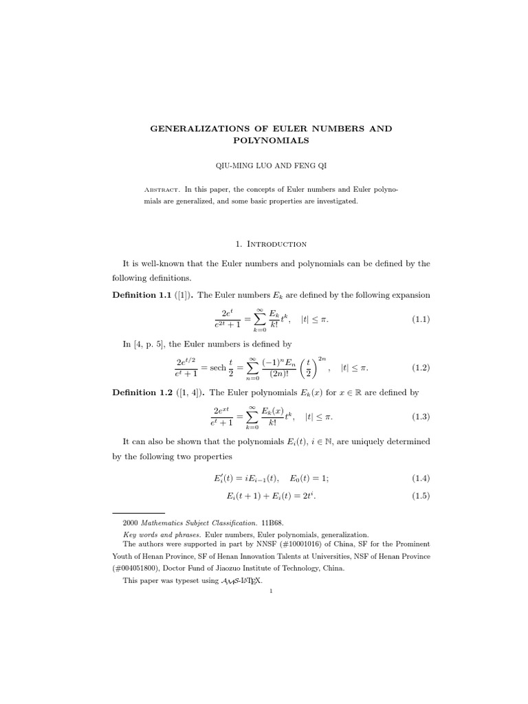 Euler Number Polynomial | PDF | Theorem | Discrete Mathematics