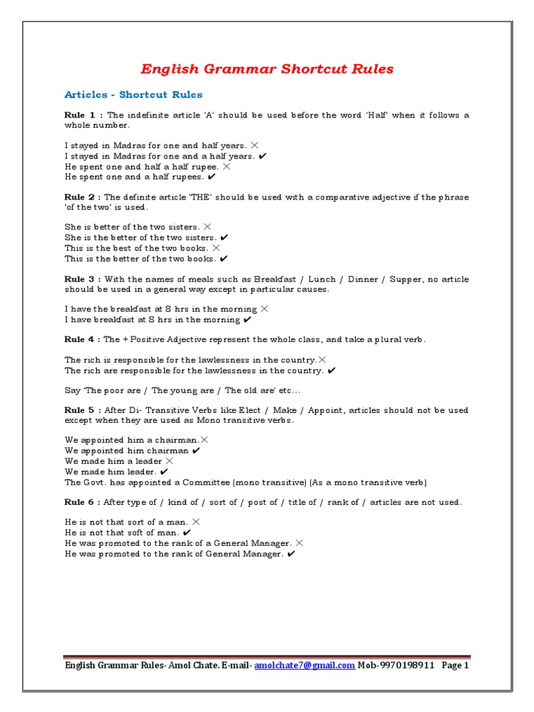 English Grammar Shortcut Rules | PDF | English Grammar | Grammatical Number