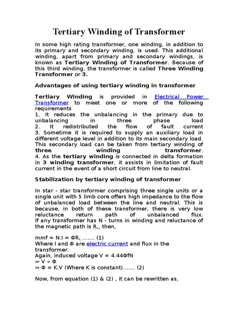 Tertiary Winding of Transformer | PDF | Transformer | Electric Current