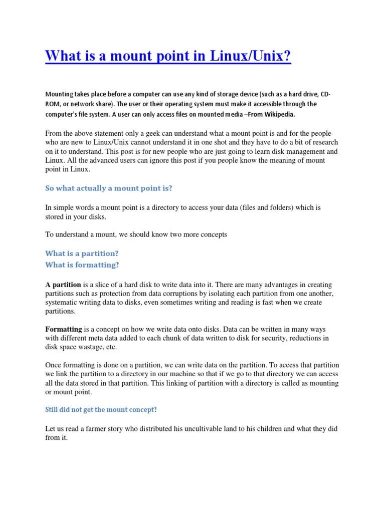What Is A Mount Point in Linux | PDF | Computer File | Directory ...