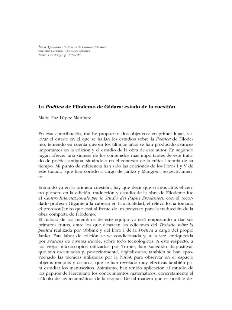 Filodemo de Gadara | PDF | Poesía | Crítica literaria